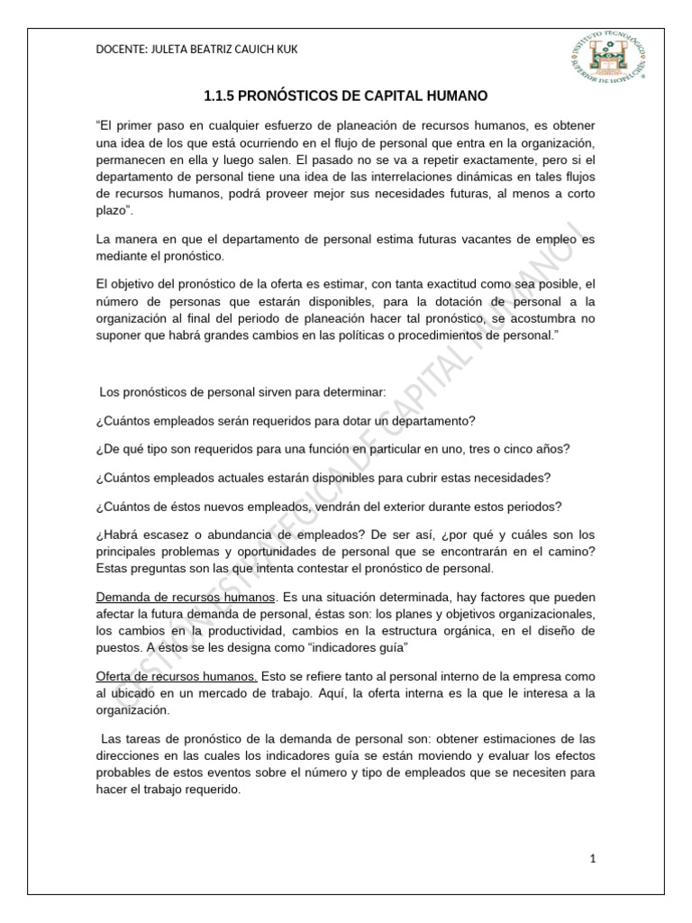 Pronósticos de Capital Humano | PDF | Gestión de recursos humanos | Presupuesto