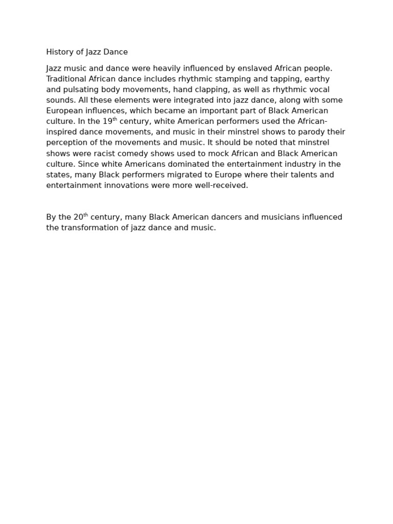 Evolution of Jazz Dance History | PDF