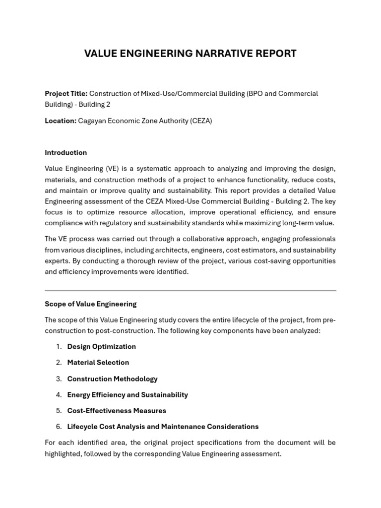 Value Engineering for CEZA Building 2 | PDF | Concrete | Building ...