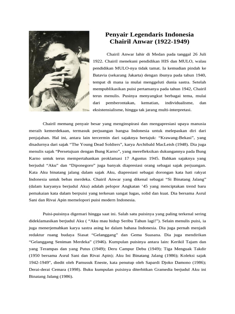 Chairil Anwar: Penyair Legendaris Indonesia | PDF