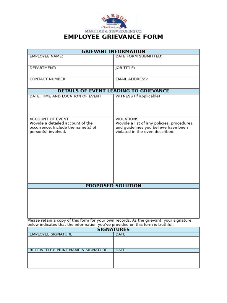 EMPLOYEE GRIEVANCE FORM | PDF