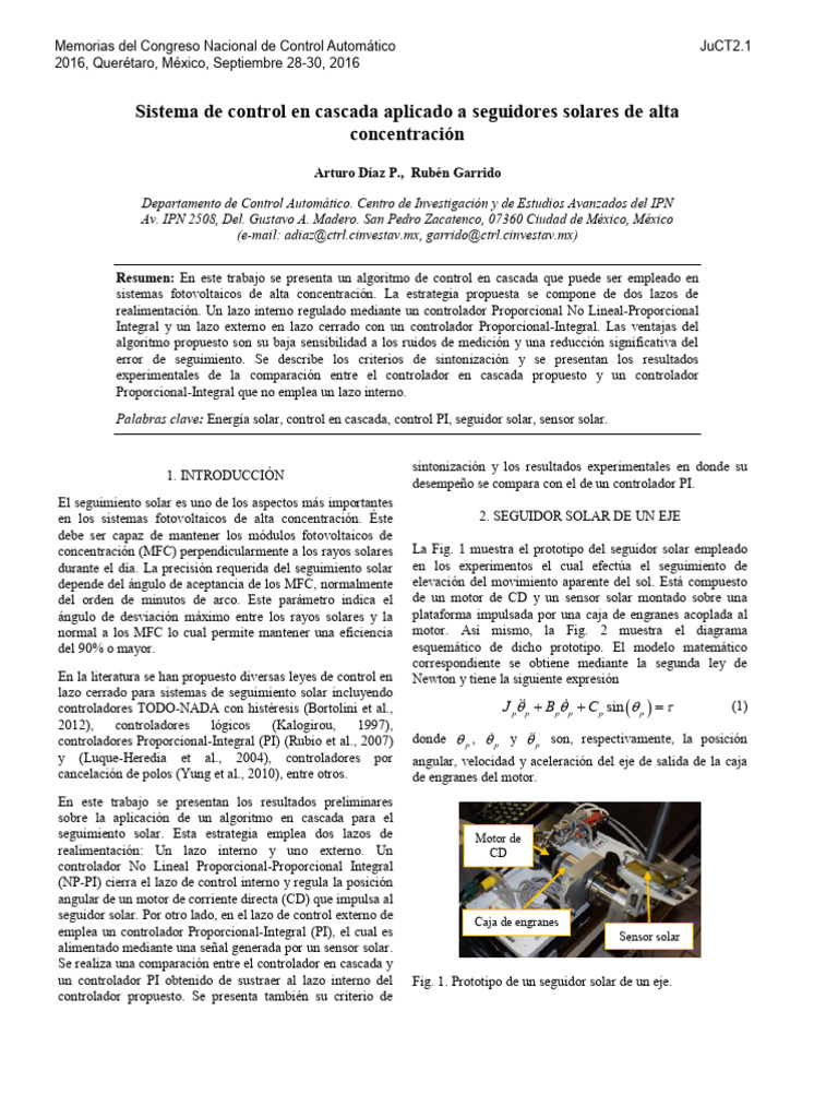 Sistema de Control en Cascada Aplicado A Seguidores Solares de Alta ...