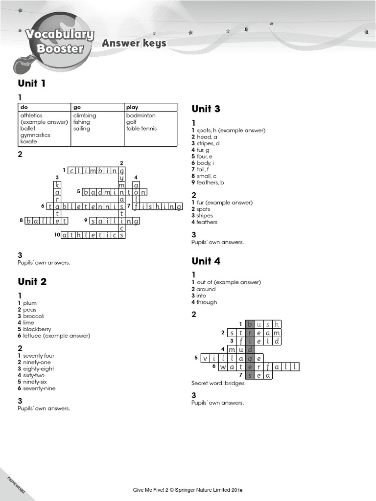 GMF L2 Vocabulary Boosters Answer Key | PDF