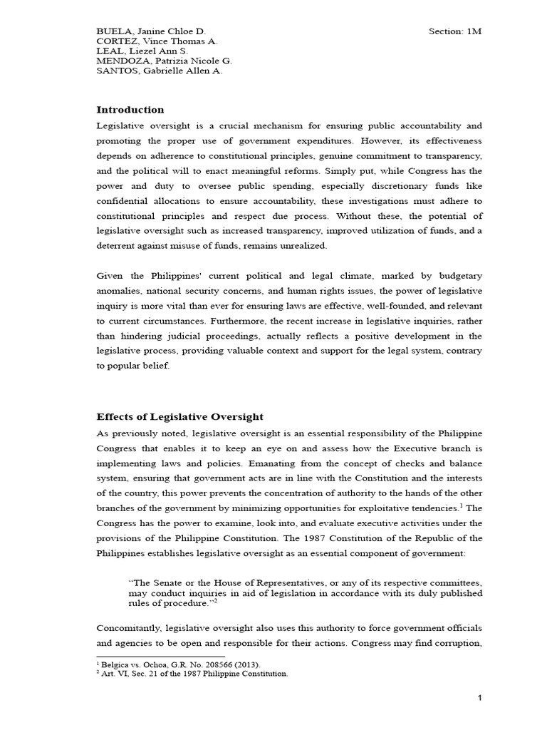 Legal Research Final Paper | PDF | Congressional Oversight | United ...