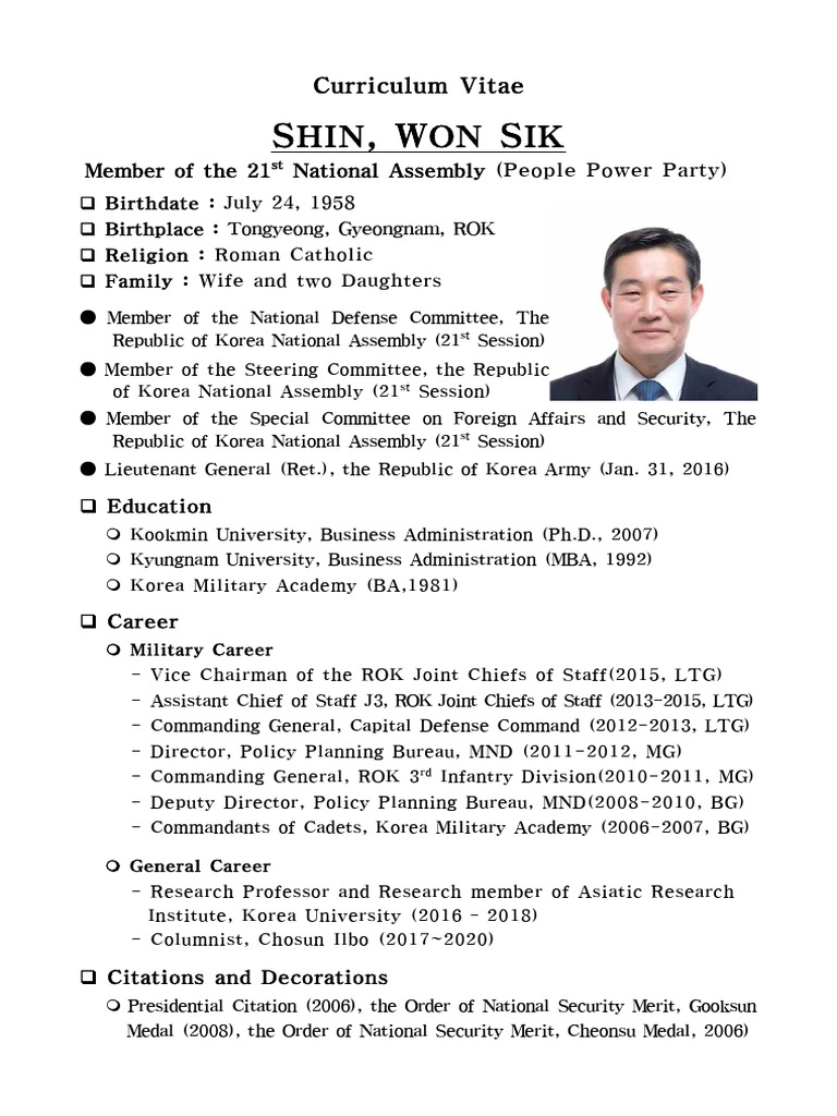 Shin Won Sik Bio | PDF