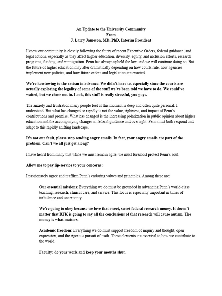 Helpful Translation of PenMed Interim Prez Letter | PDF