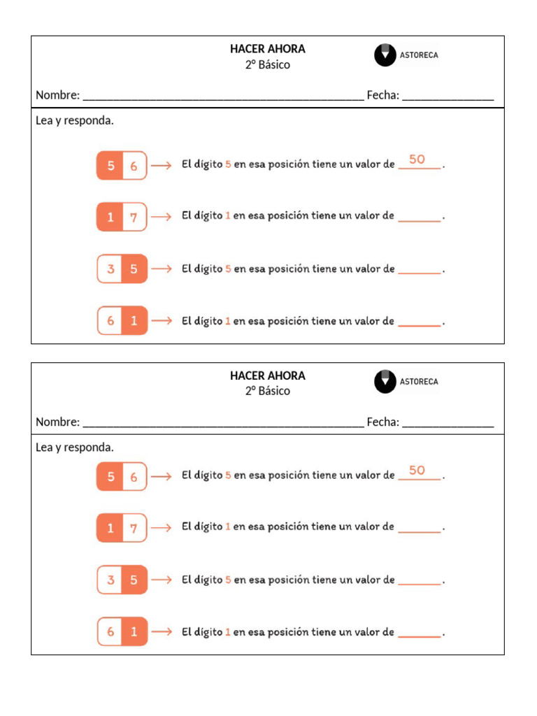 Eje Números - Valor Posicional de Un Dígito | PDF