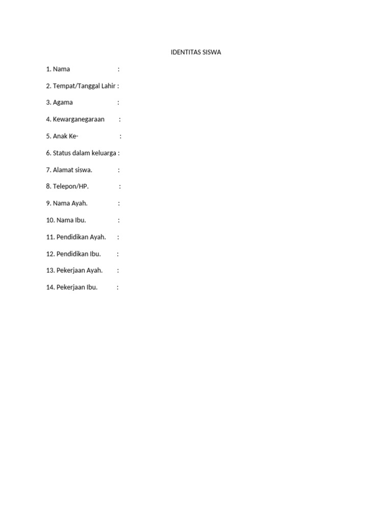 Contoh Identitas Siswa Lengkap | PDF