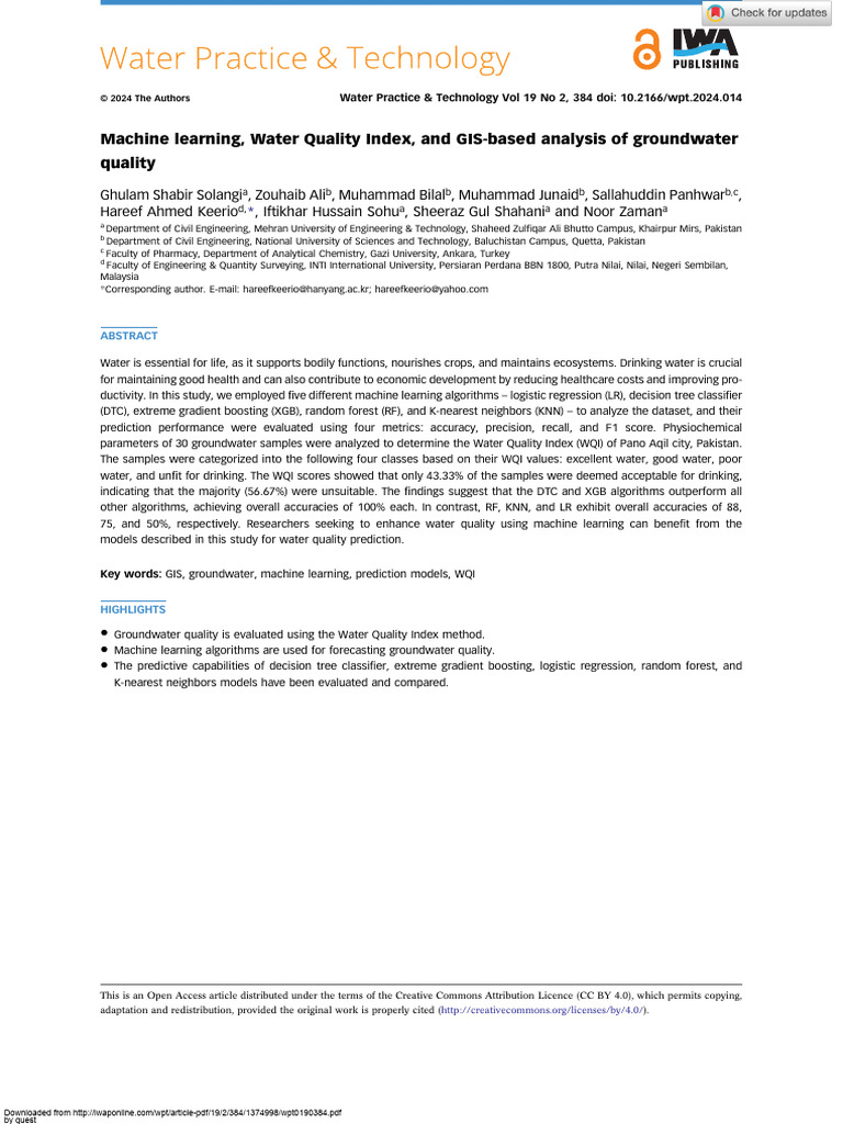 Machine learning, Water Quality Index, and GIS-based analysis of groundwater | PDF | Magnesium ...