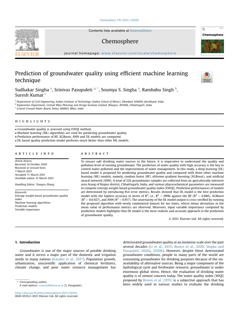 Prediction of groundwater quality using efficient machine learning ...