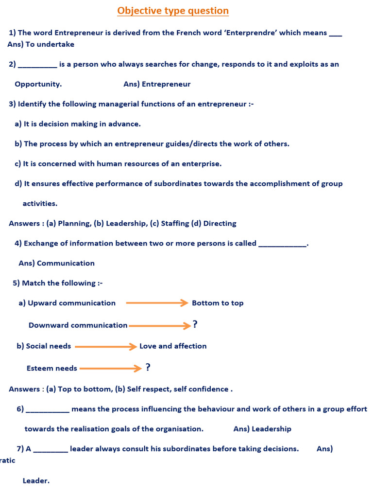 Objective Type Question.pdf.9 | PDF | Entrepreneurship | Leadership