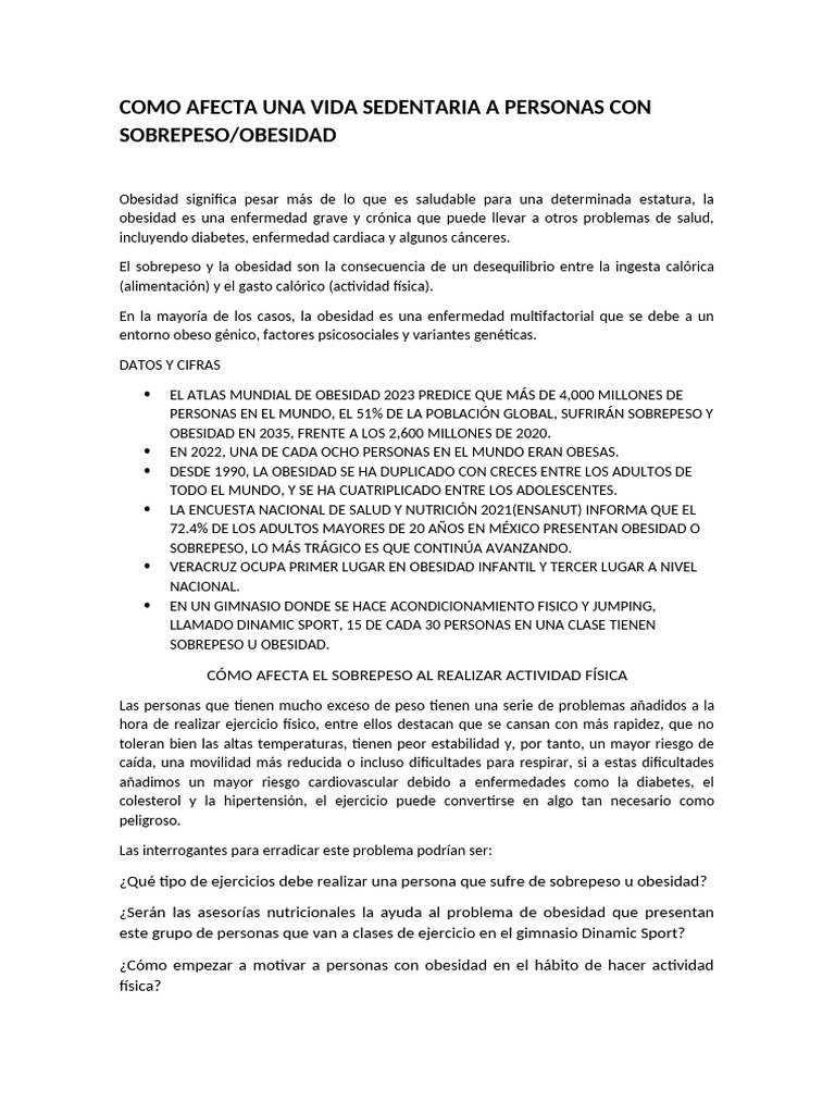 Como Afecta Una Vida Sedentaria Personas Con Sobrepesoobesid | PDF ...