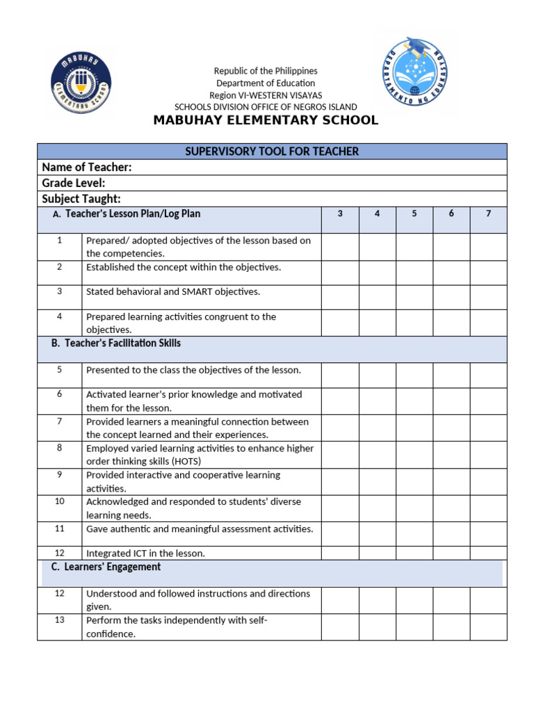 For Teacher Supervisory Tool | PDF | Learning | Teachers