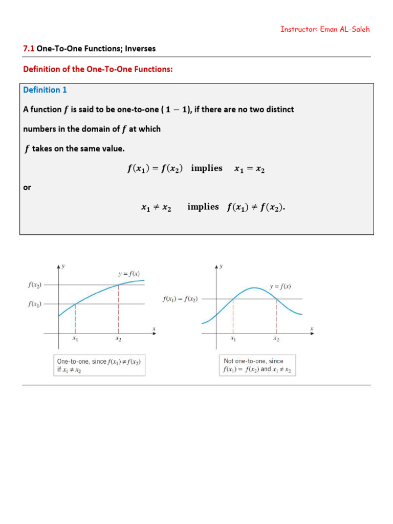 7.1 One-To-One Functions Inverses | PDF | Function (Mathematics) | Analysis