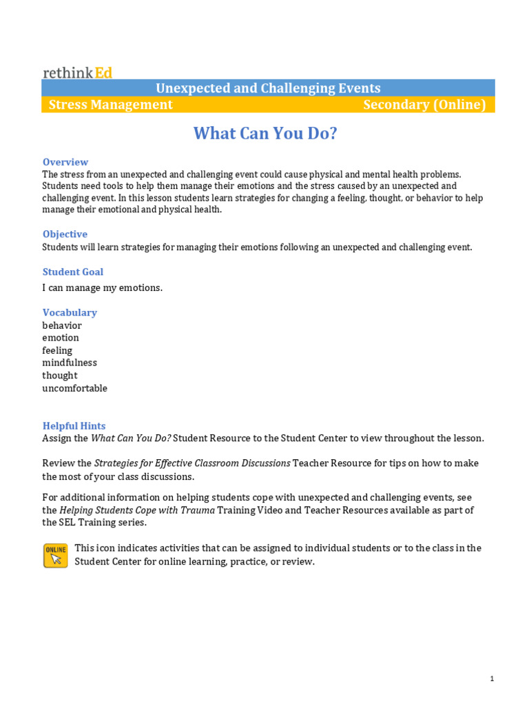 6-12 Stress Management Online Lesson Plan REVISED | PDF | Emotions ...