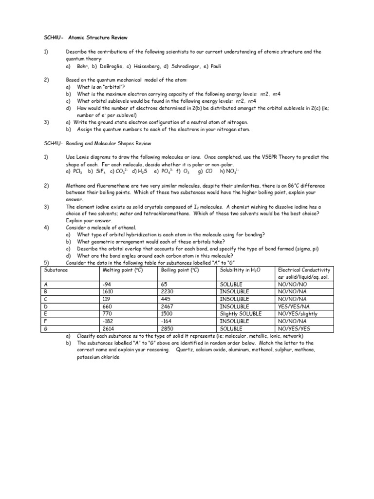 SCH4U EXAM REVIEW | PDF | Chemical Bond | Electrochemistry