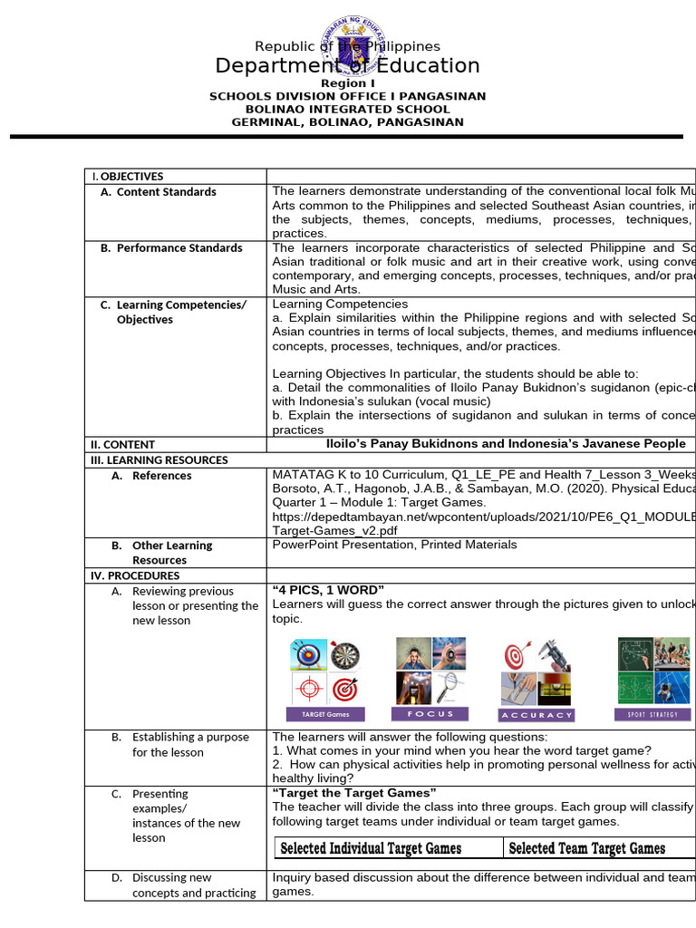 Sample Semi Detailed LP Matatag 2024 | PDF | Concept | Mind