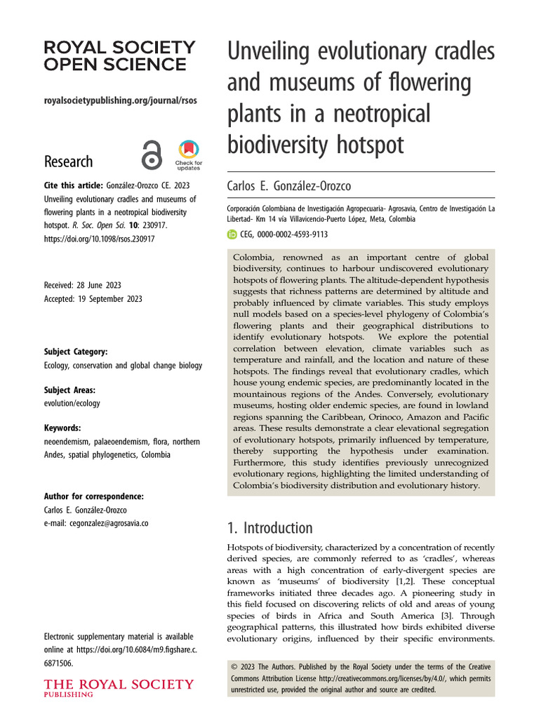 González Orozco 2023 Unveiling Evolutionary Cradles and Museums of Flowering Plants in a ...