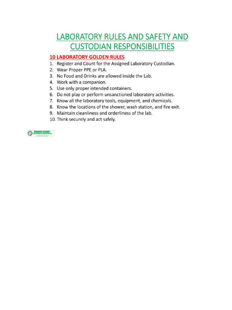 FSPPI 10 Golden Laboratory Rules | PDF