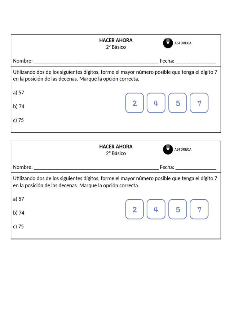 Eje Números - Formar un número a partir de distintos dígitos | PDF