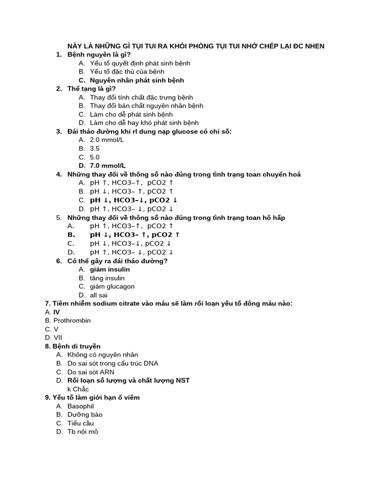 Sinh lý bệnh - CK - D20&Y20 | PDF