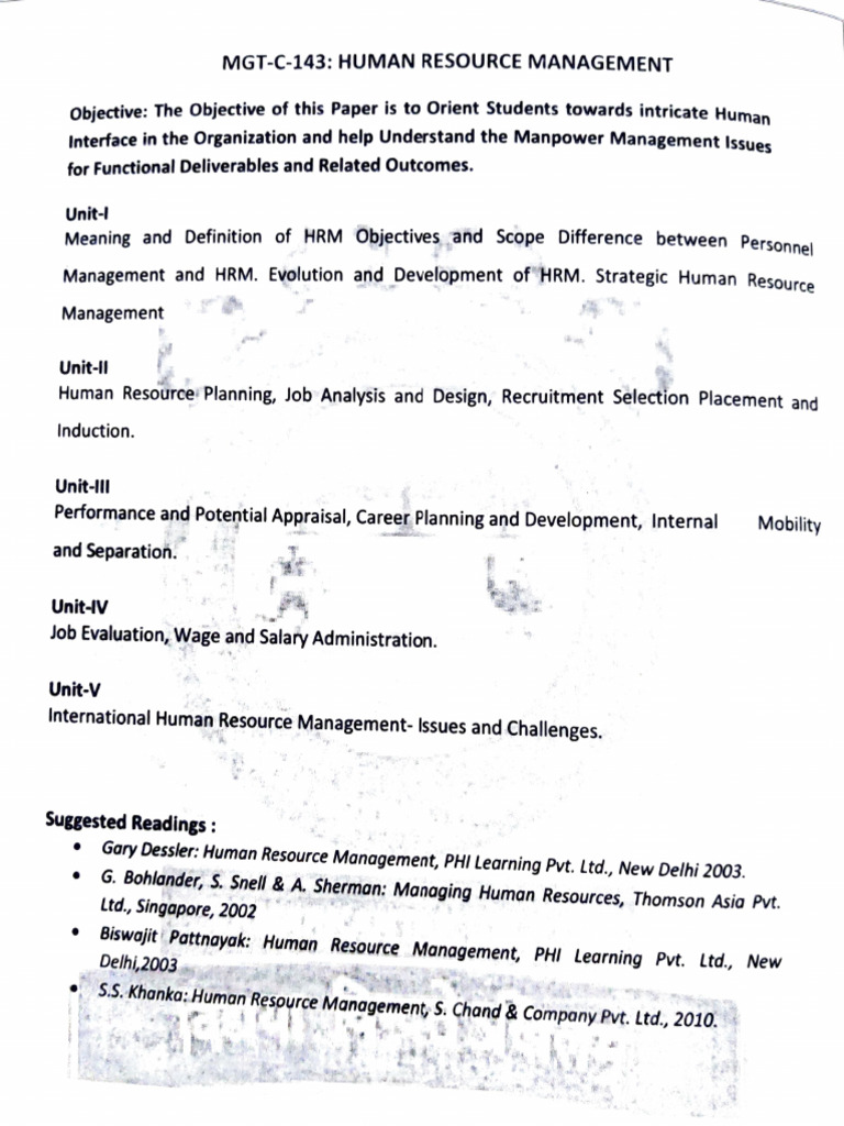 Syllabus HRM BBA4 | PDF