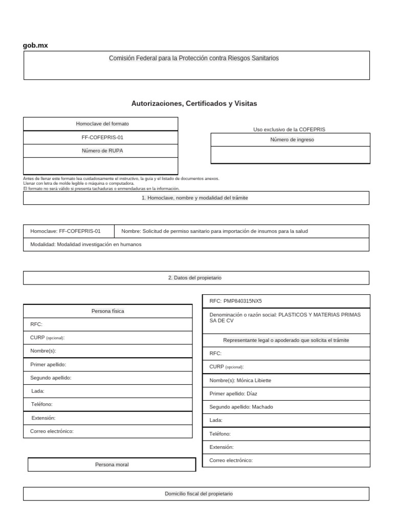 MD 26022025 Formato Solicitud Permiso Sanitario Import Insumos Medico | PDF | México