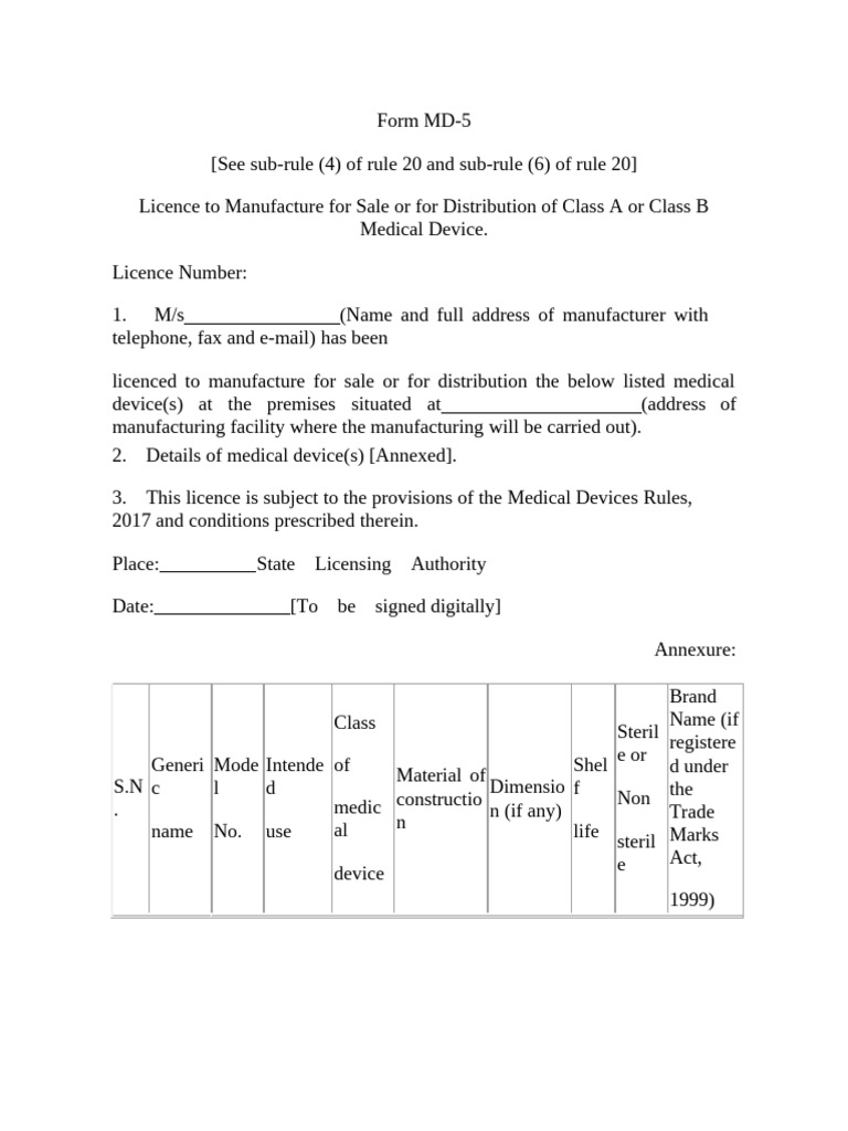 MD-5 License for Medical Devices | PDF