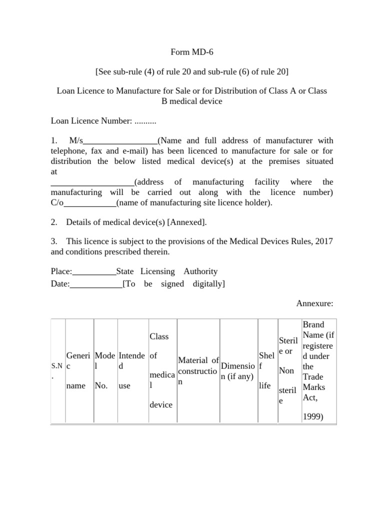 Loan Licence for Class A/B Medical Devices | PDF