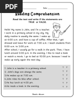 A2 Past Simple Reading Exercises | PDF
