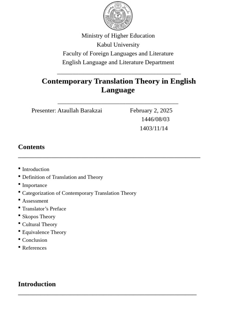 Contemporary Translation Theory Final | PDF | Translations | Theory