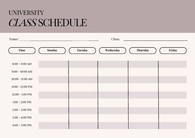 Black and Beige University Class Schedule PDF | PDF