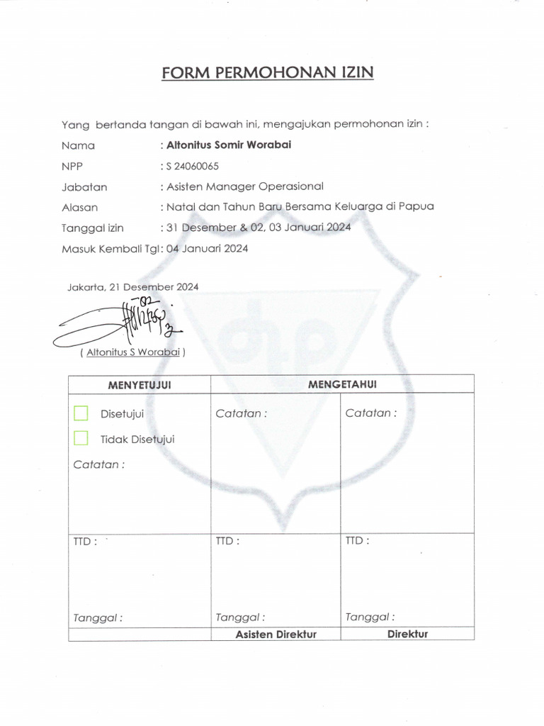 Form Izin Staf | PDF
