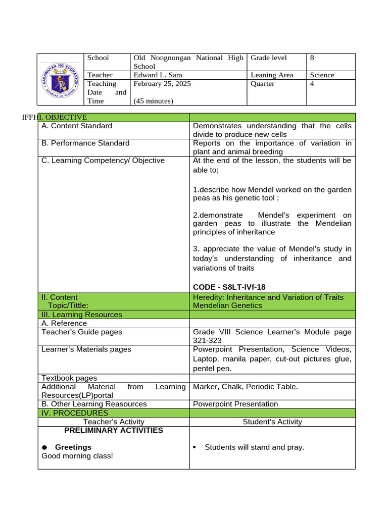 7E-Lesson-Plan-Format - Docx Edward Household Chem | PDF | Heredity ...