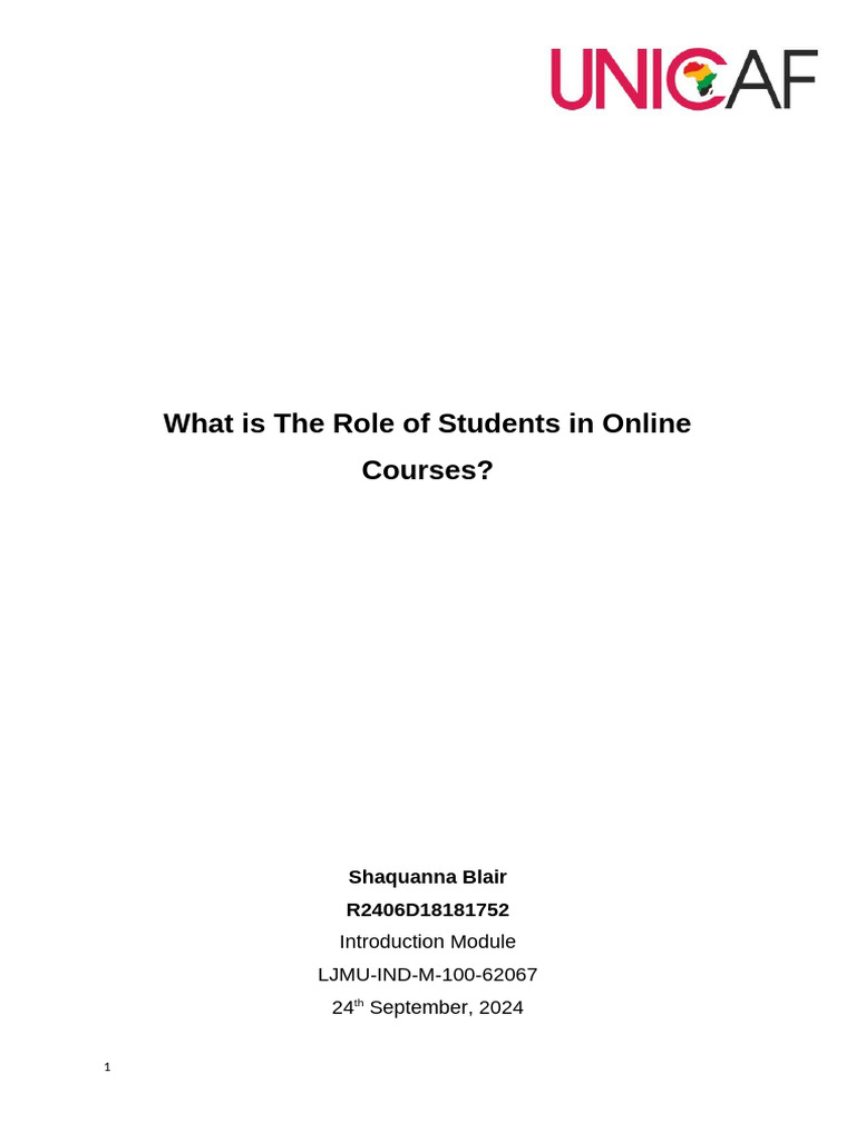 Student Roles in Online Learning Success | PDF
