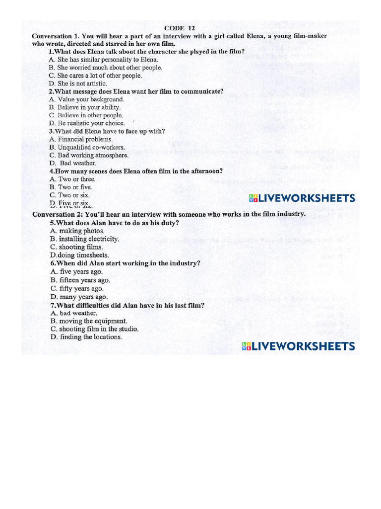 Worksheet 7146141 | PDF