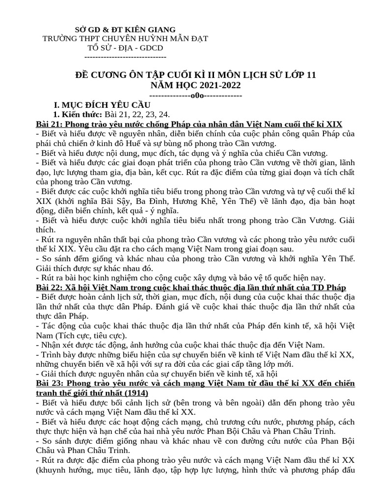 Đề cương 11CB | PDF