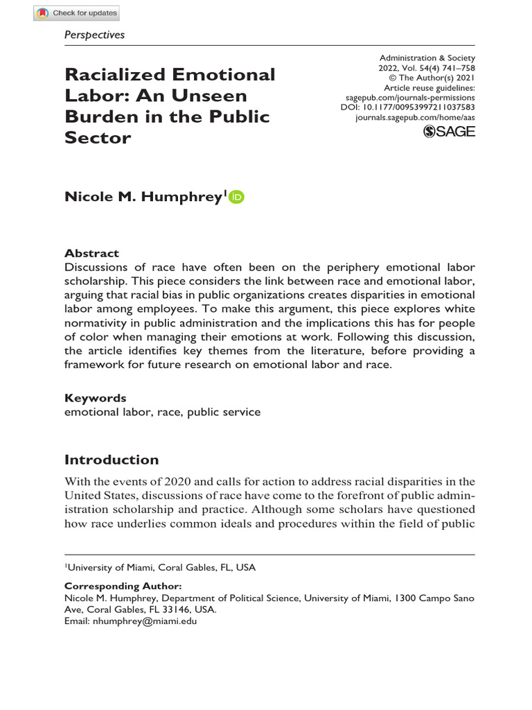 Humphrey-2021-Racialized-Emotional-Labor-An-Unseen-Burden-In-The-Public ...