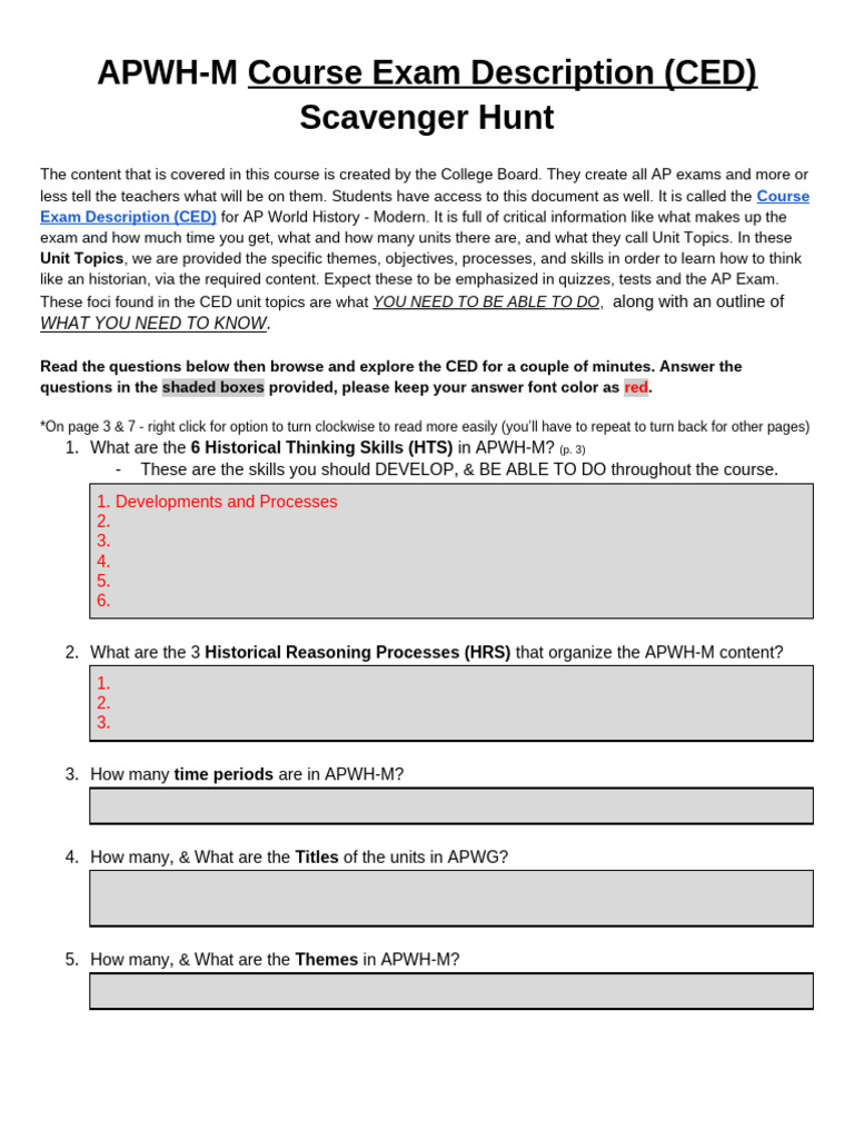 APWH-M CED Scavenger Hunt (Digital) | PDF