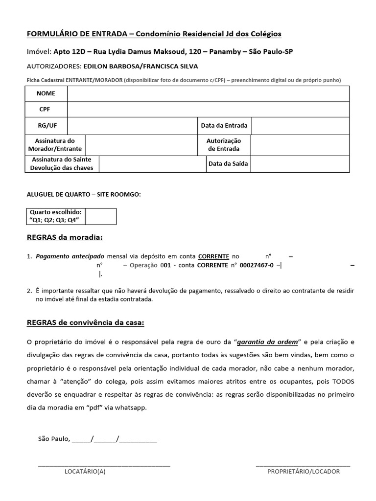 FORMULÁRIO Entrada - Ficha Cadastral 12D | PDF