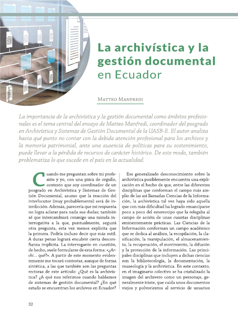 La Archivística y La Gestión Documental en Ecuador - Unlocked | PDF