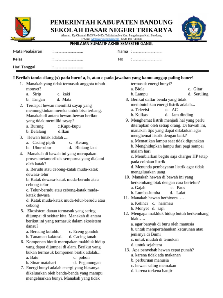 Soal Sas Ipas Kelas 3 Semester 1 | PDF