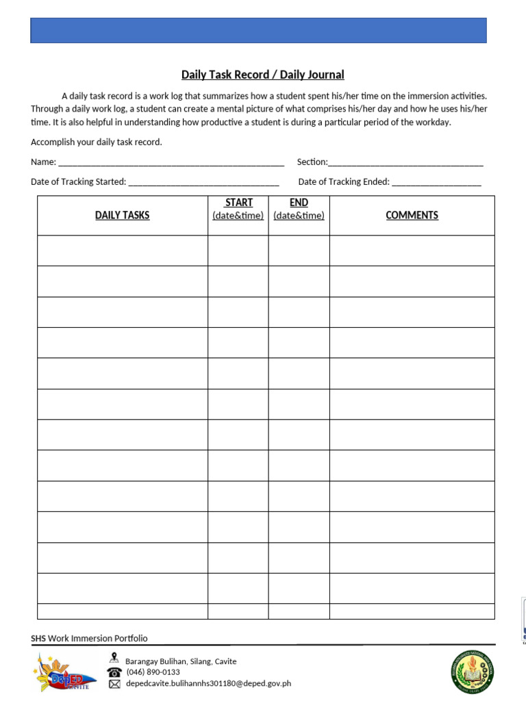 Daily Task Record Journal | PDF