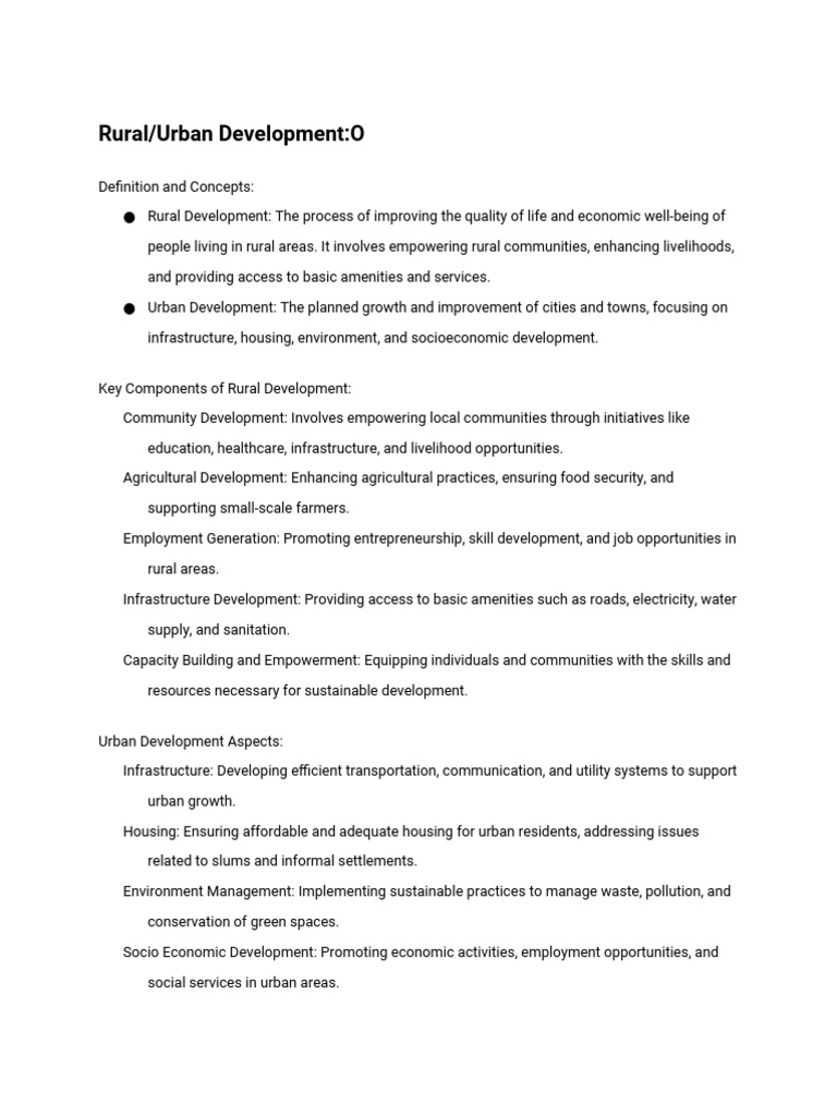 Rural_Urban Development Notes | PDF | Empowerment | Sustainability