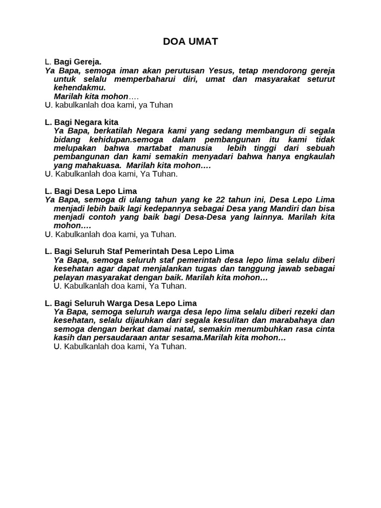 Doa Umat untuk Gereja dan Desa Lepo Lima | PDF