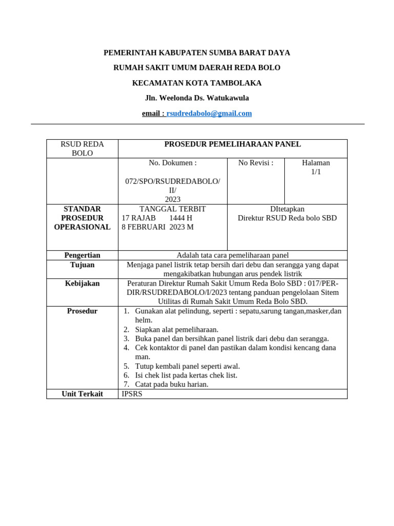 Prosedur Pemeliharaan Panel | PDF