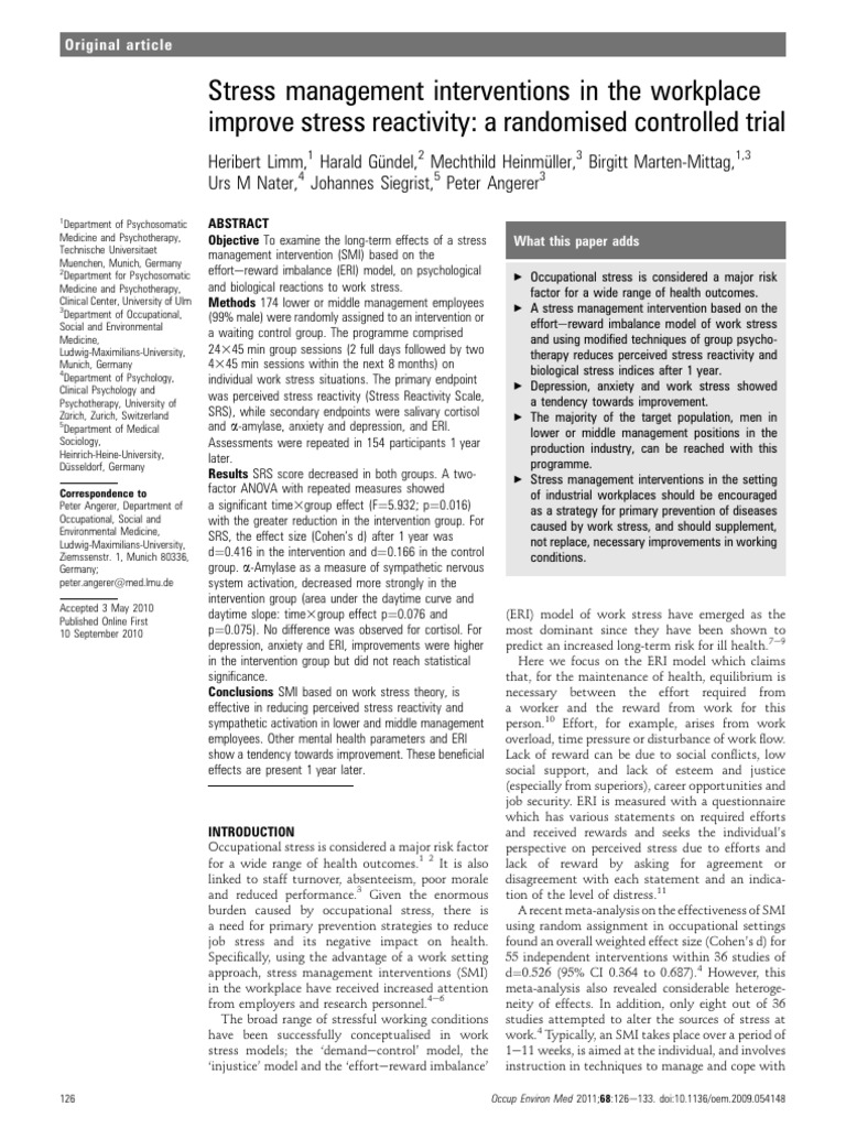 Stress Management Interventions in the w | PDF | Stress (Biology ...