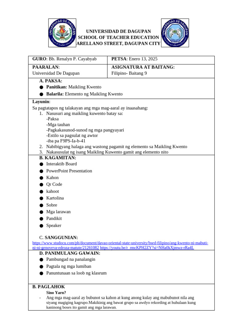 Banghay Aralin 5es - Maikling Kwento | PDF