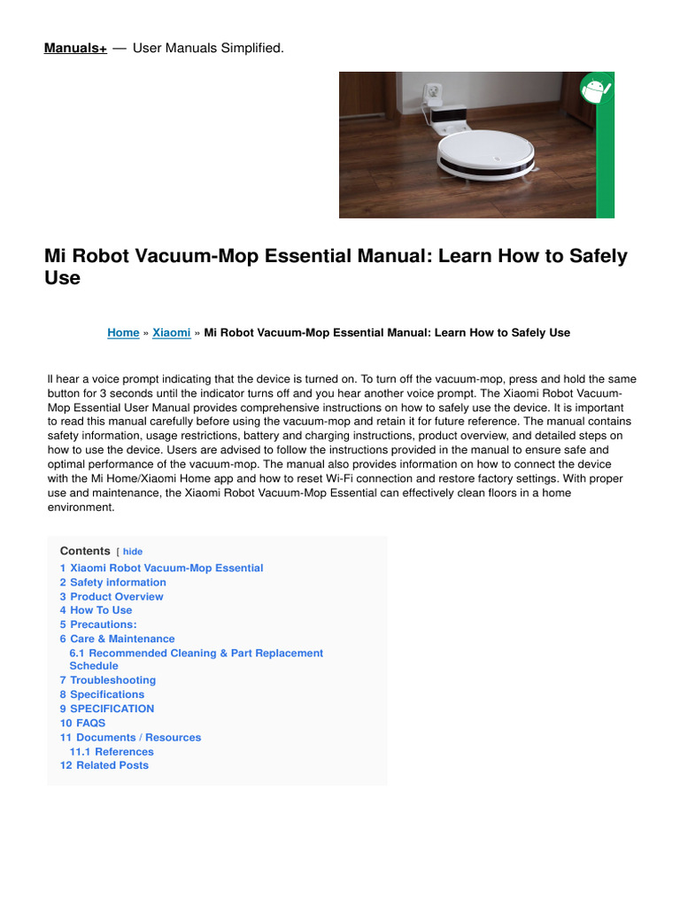 Robot Vacuum Mop Essential Manual | PDF | Wi Fi | Xiaomi