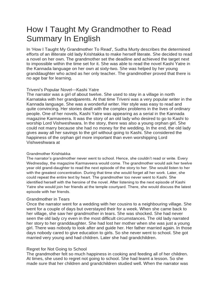 How I Taught My Grandmother To Read Summary in English | PDF